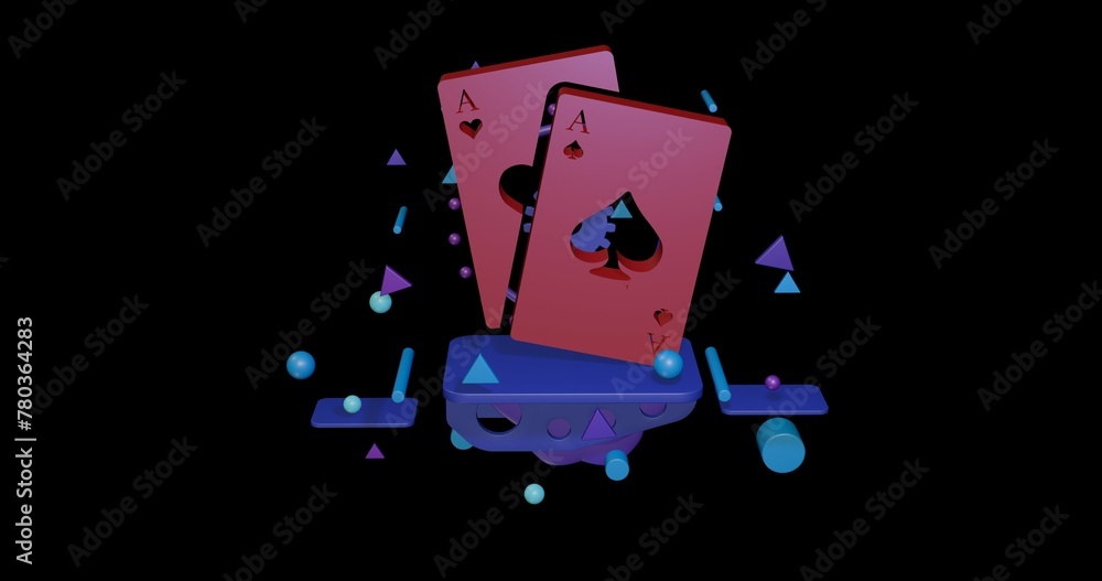 Red two aces symbol on a pedestal of abstract geometric shapes floating ...