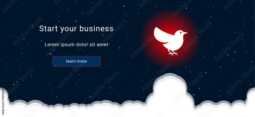Business startup concept Landing page screen. The bird symbol on the ...