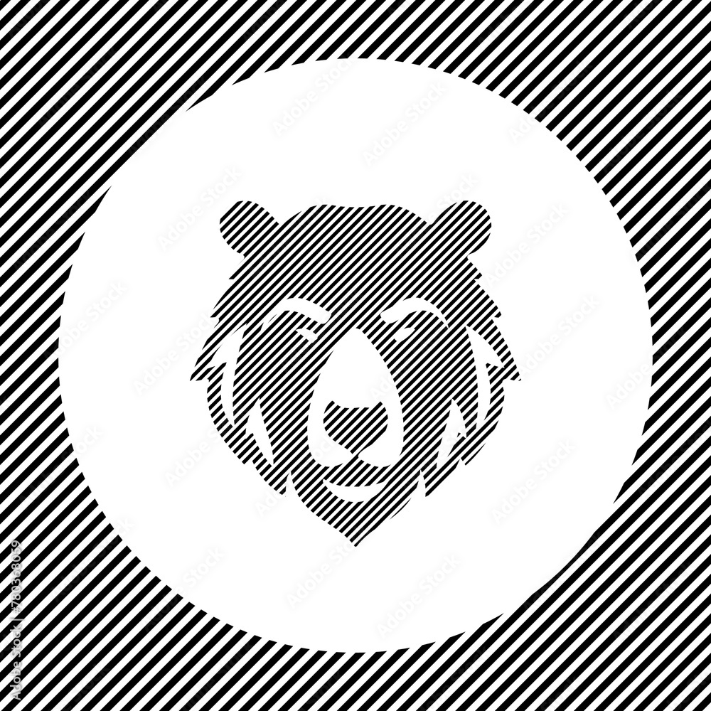 A large bear head icon in the center as a hatch of black lines on a ...