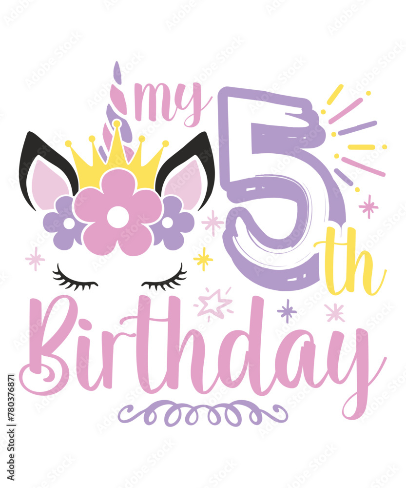 5th birthday unicorn birthday girl., Unicorn head SVG, Unicorn horn SVG ...