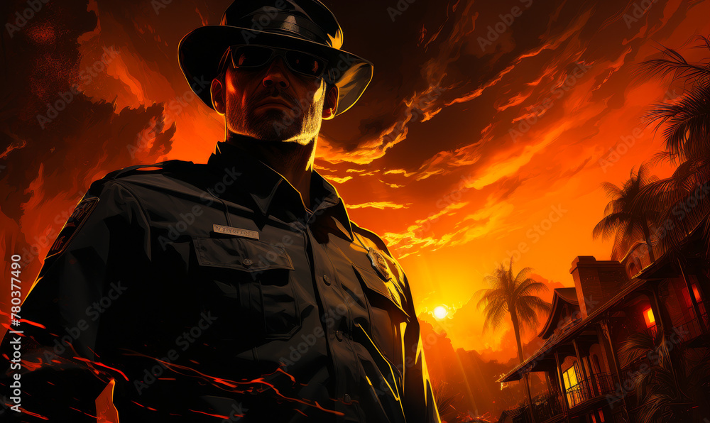 Sunset Police Patrol - Officer on Duty Ensuring Safety - Law ...