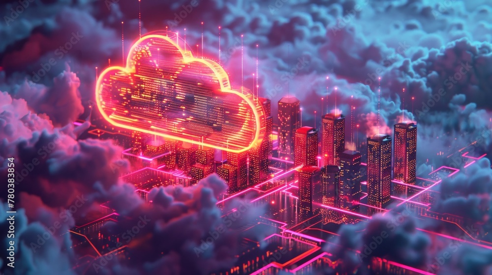 Cloud computing inspired digital artwork featuring data centers Stock ...