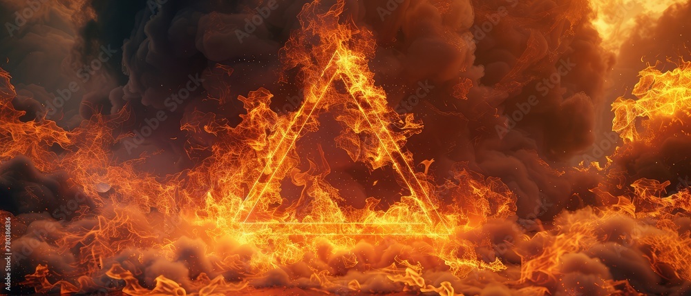 Rendered burning flames in a triangular shape,Fire triangle on a black ...