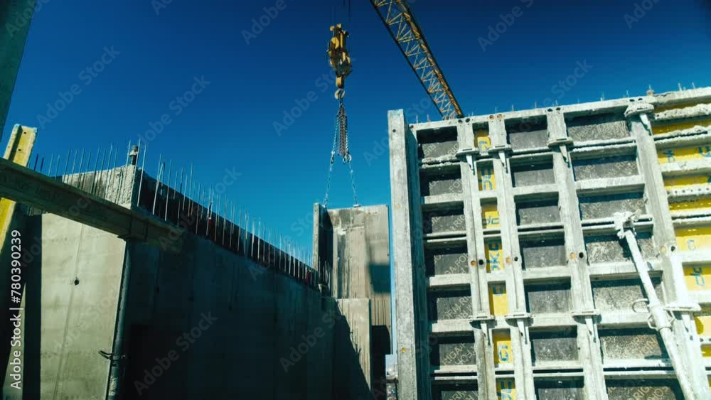 Formwork for creating reinforced concrete slabs lifted on a crane Stock ...