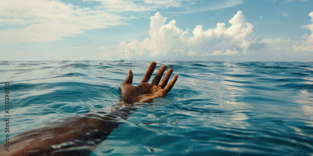 Drowning sinking African American man in sea problems water asking for ...