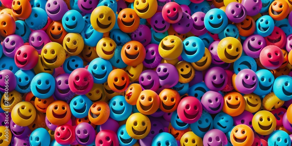 Colorful happy emoji faces pattern, smiling smiley characters in the ...