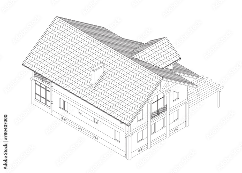 Outline suburban house model. Drawing of the modern building. Cottage ...
