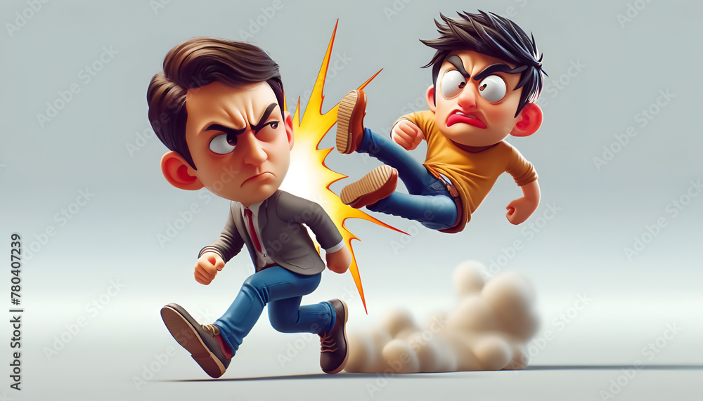 Comic Clash: 3D Caricature Scene with Humorous Kick, 3D Caricature ...