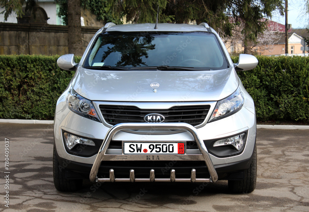 Vinnytsia, Ukraine; April 05, 2024. Grey Kia Sportage 2013 at the city ...