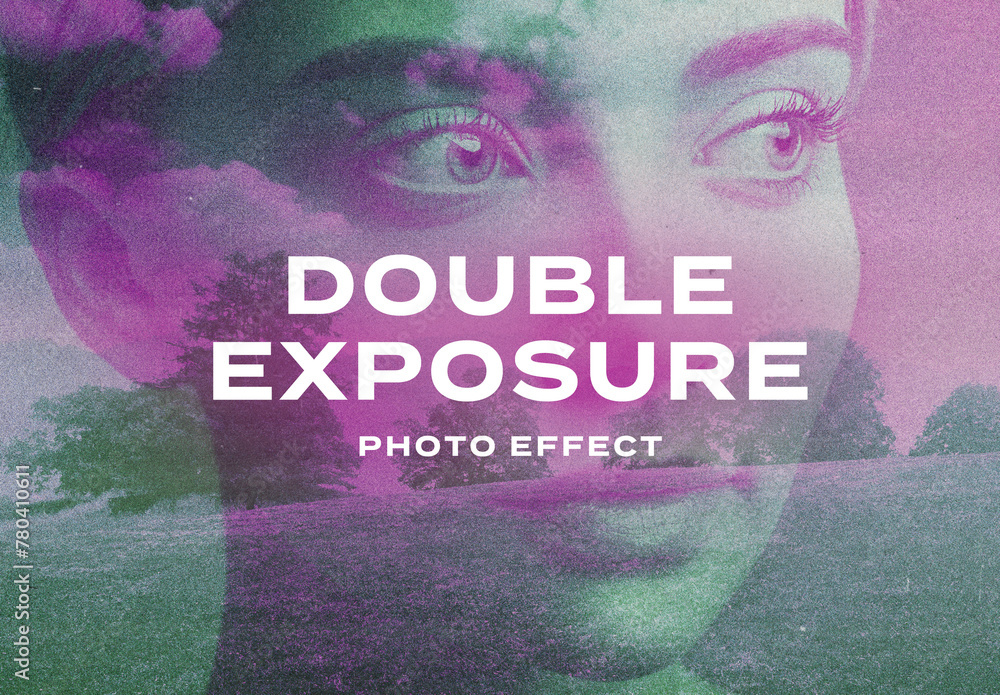 Double Exposure Grain Photo Effect Paper Texture Template Mockup ...