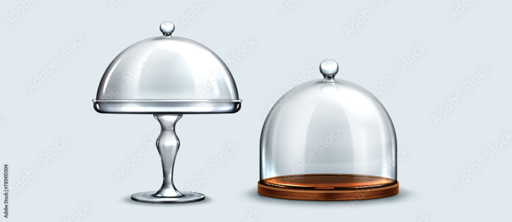 3d realistic glass dome stand for cake with plate. Dessert platter ...