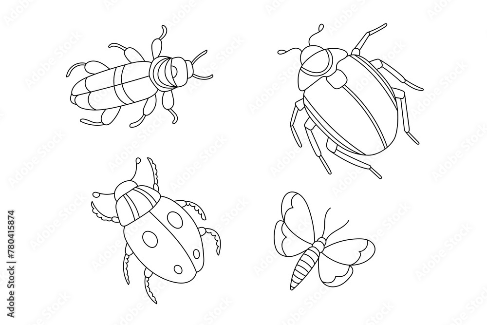 Insects line art coloring page. Preschool coloring activity. Summer ...