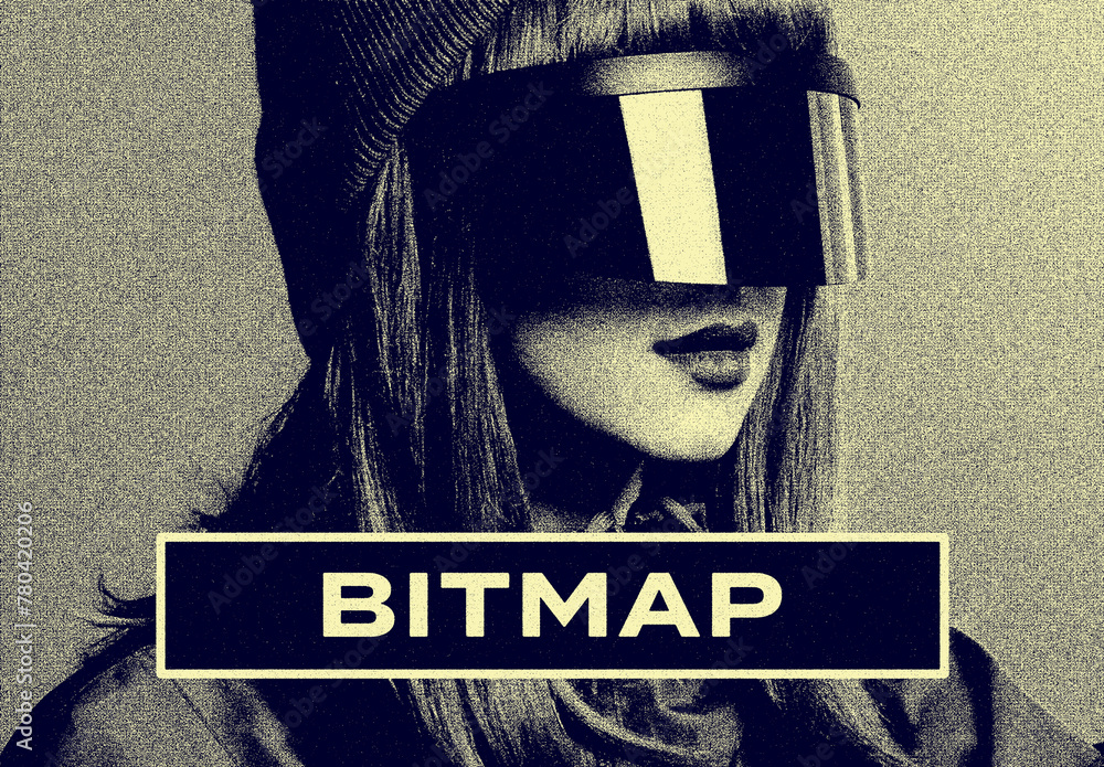 Bitmap Pixel Art Display Screen Photo Effect Paper Texture Template Mockup Overlay Style Stock