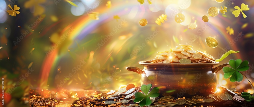 AI generated illustration of a pot of gold with falling lucky charms ...