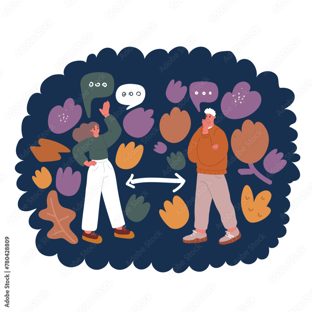Cartoon vector illustration of Social Distancing, two people keeping ...