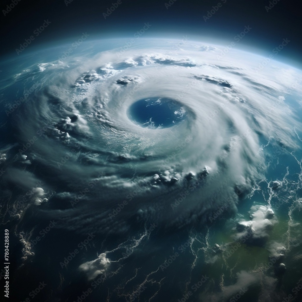 AI-generated illustration of massive cyclone swirling over the earth ...