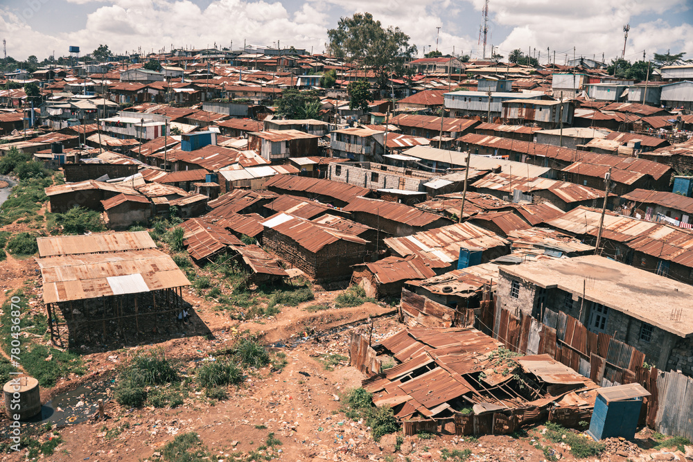 many poor houses in slums with high population density. The concept of ...