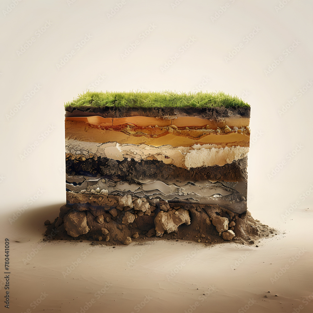 Soil layers. Cross section soil layers. 3D illustration isolated on ...