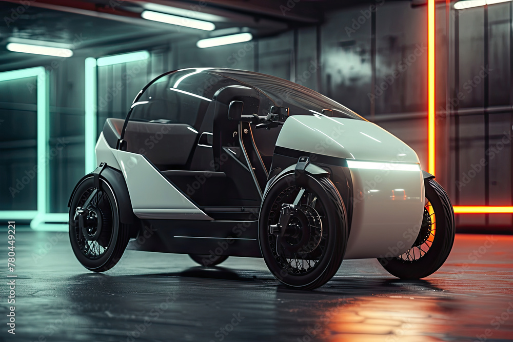 Innovative E Trike Design Showcased in Clean, Futuristic Environment ...