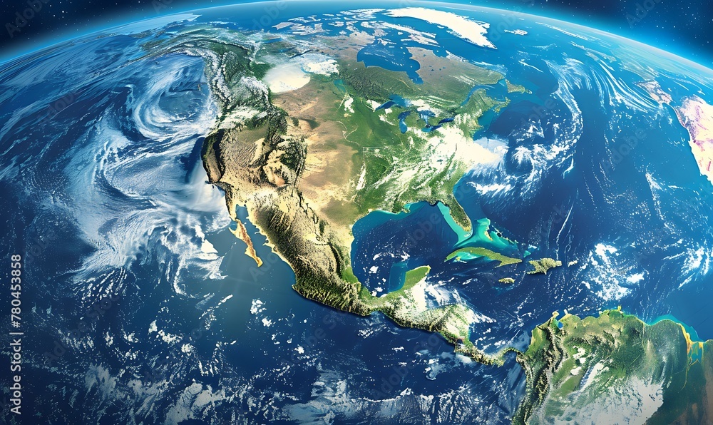 High-res 3D physical map showcasing North America's USA, Canada, and ...