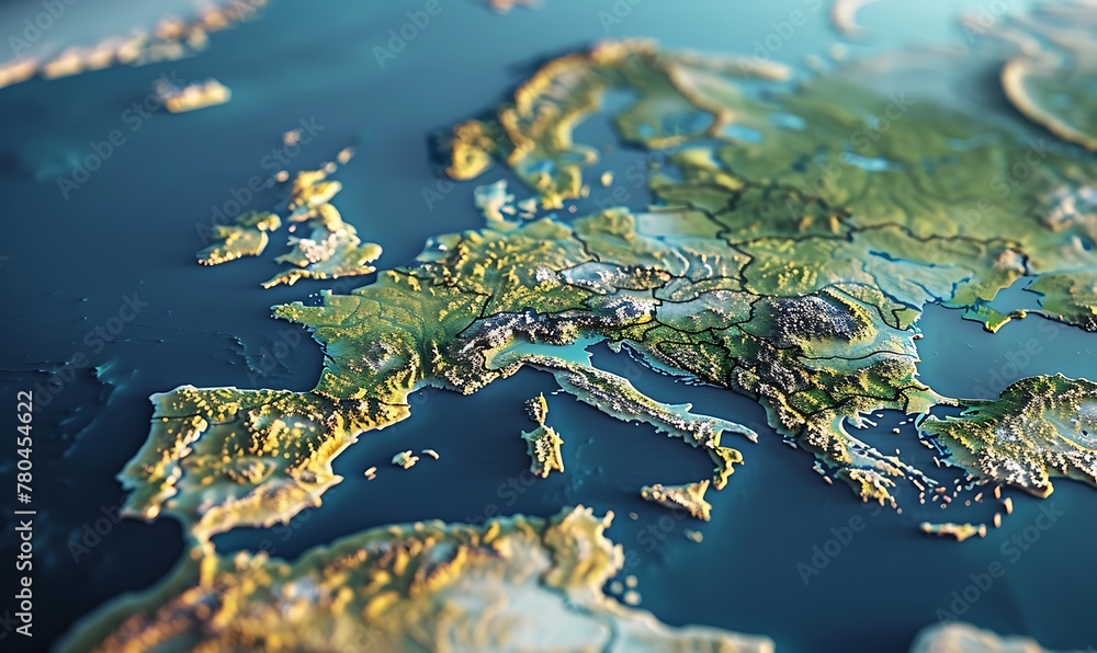 High-res physical map showcasing Western Europe's terrain. Detailed ...