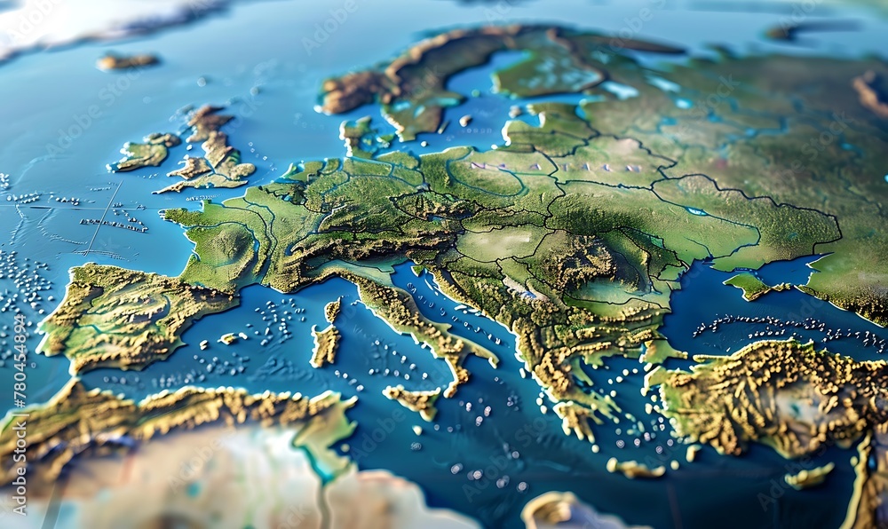 High-res physical map showcasing Western Europe's terrain. Detailed ...