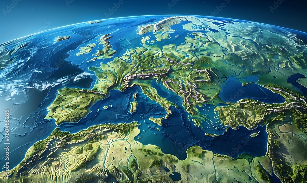 High-res physical map showcasing Western Europe's terrain. Detailed ...