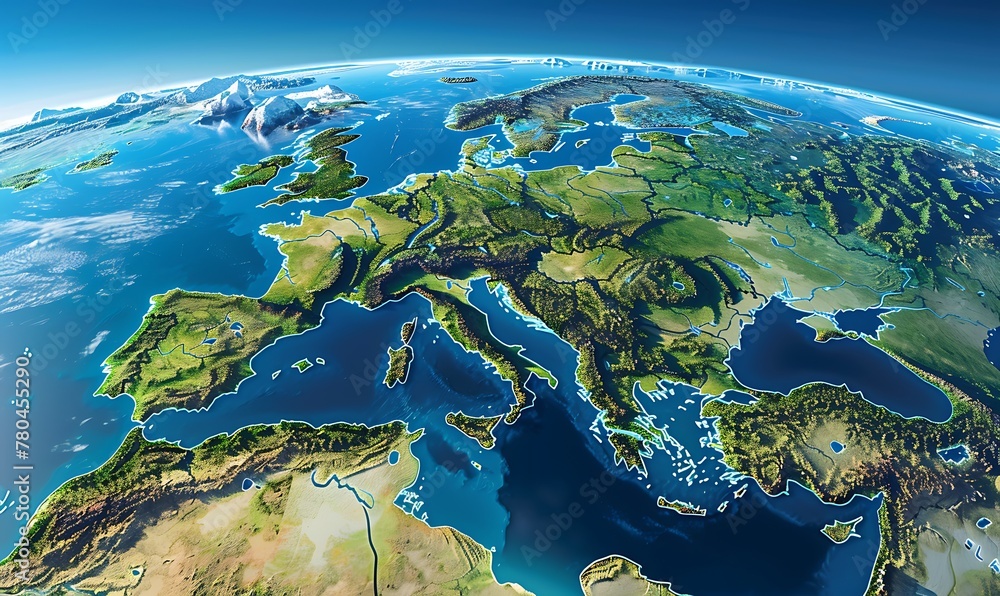 High-res physical map showcasing Western Europe's terrain. Detailed ...