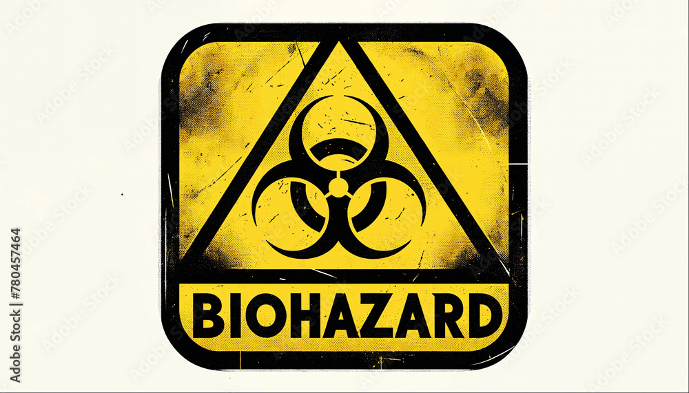 Weathered biohazard warning sign with the iconic symbol and bold ...