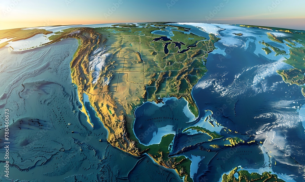 geography and topography of the USA through a detailed physical map ...