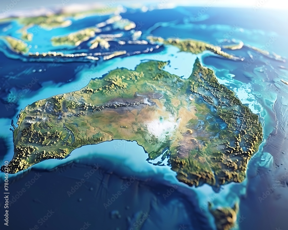 Detailed physical map of Australia with high-resolution. Flatten ...