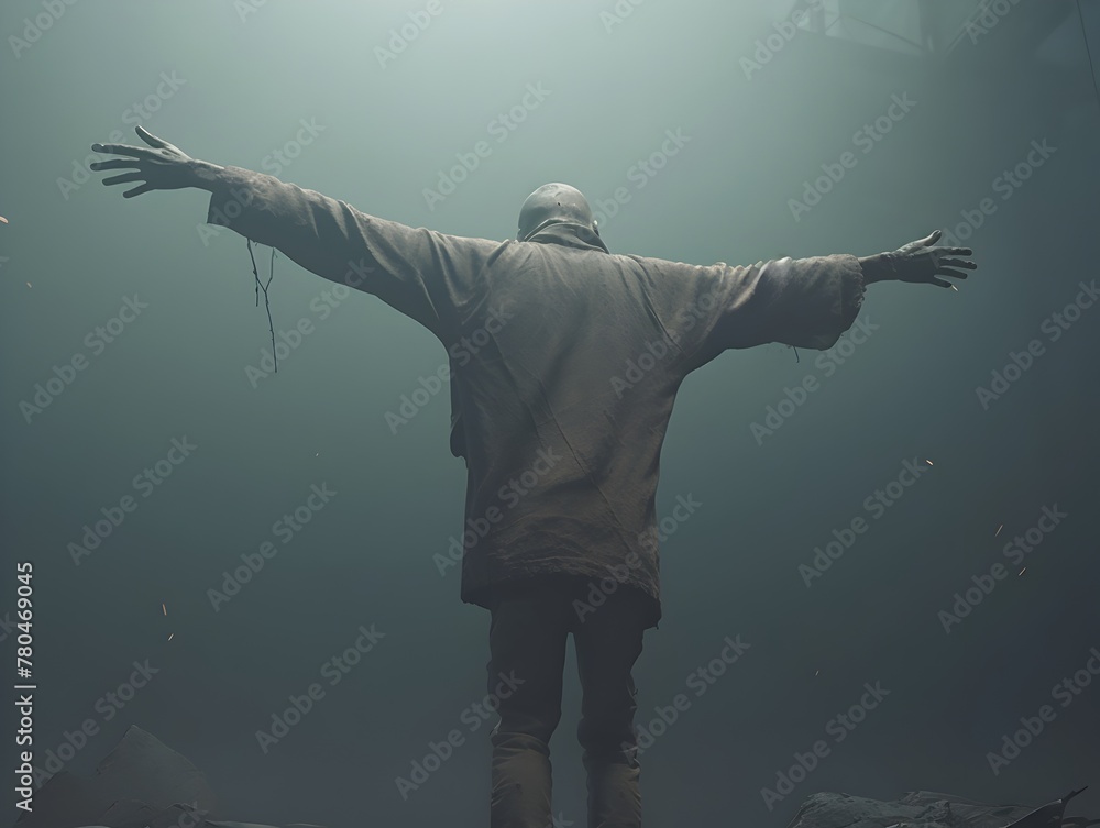 Ominous Silhouette of a Fearsome Zombie with Outstretched Arms in a ...