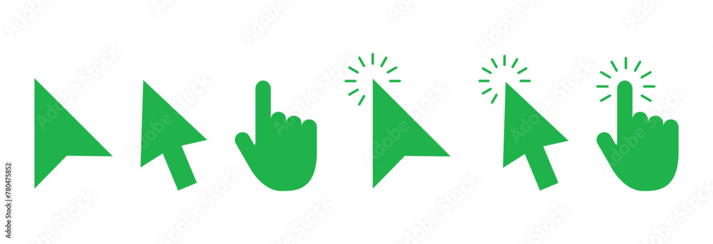 mouse cursor green. click and loading arrow and hand cursors icon for computer, mobile app ...