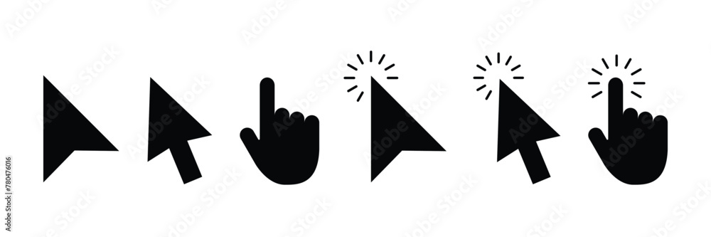 mouse cursor black. click and loading arrow and hand cursors icon for computer, mobile app ...