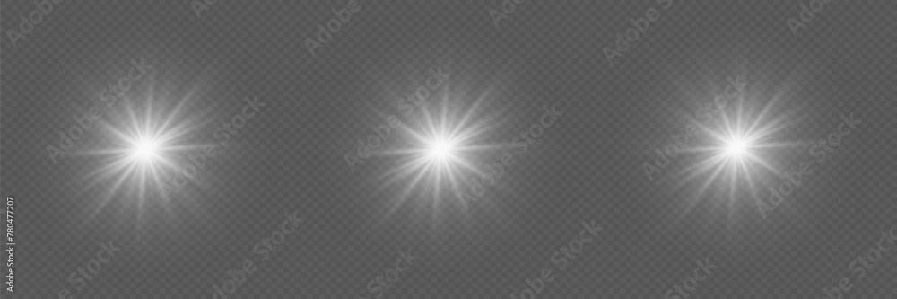 Collection of realistic white light flashes. The effect of magical ...