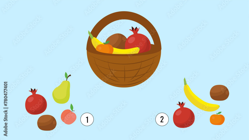 Education logic game for children. Count how many fruits and vegetables ...