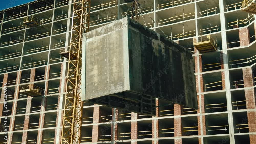 Formwork for creating reinforced concrete slabs lifted on a crane Stock ...