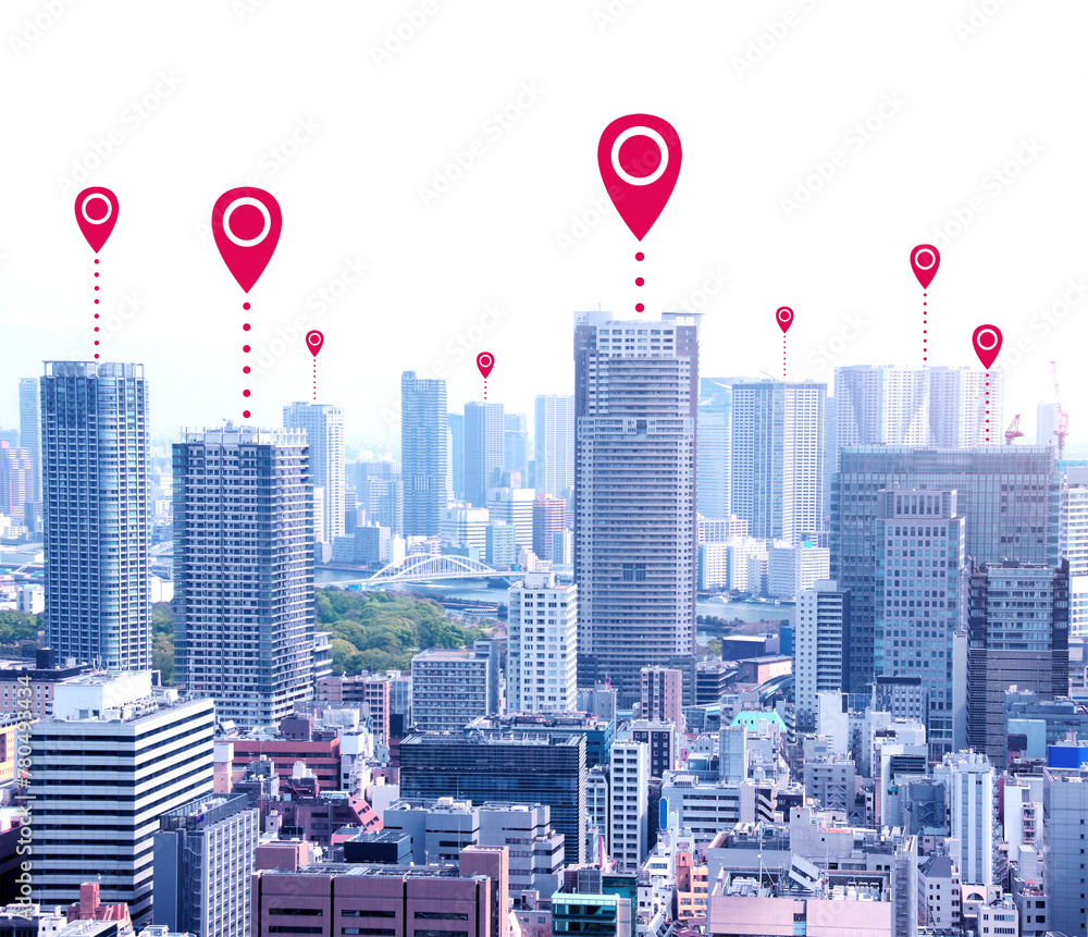 Network connection concept. Aerial view on Tokyo capital city of Japan ...