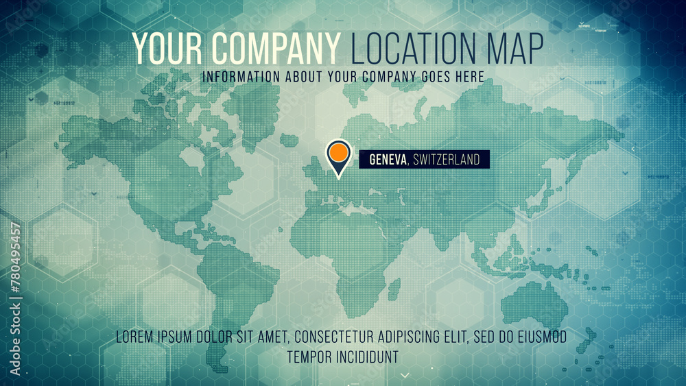 Editable Corporate World Map with Hexagon Background Stock Template ...