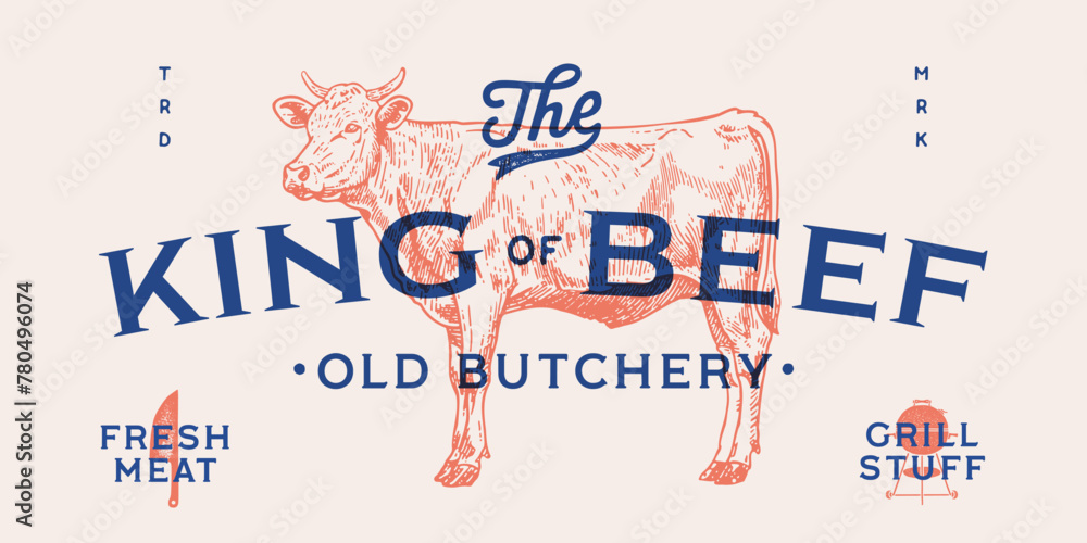 Cow, bull, beef head, meat tag label. Template Meat Beef Tag Label ...