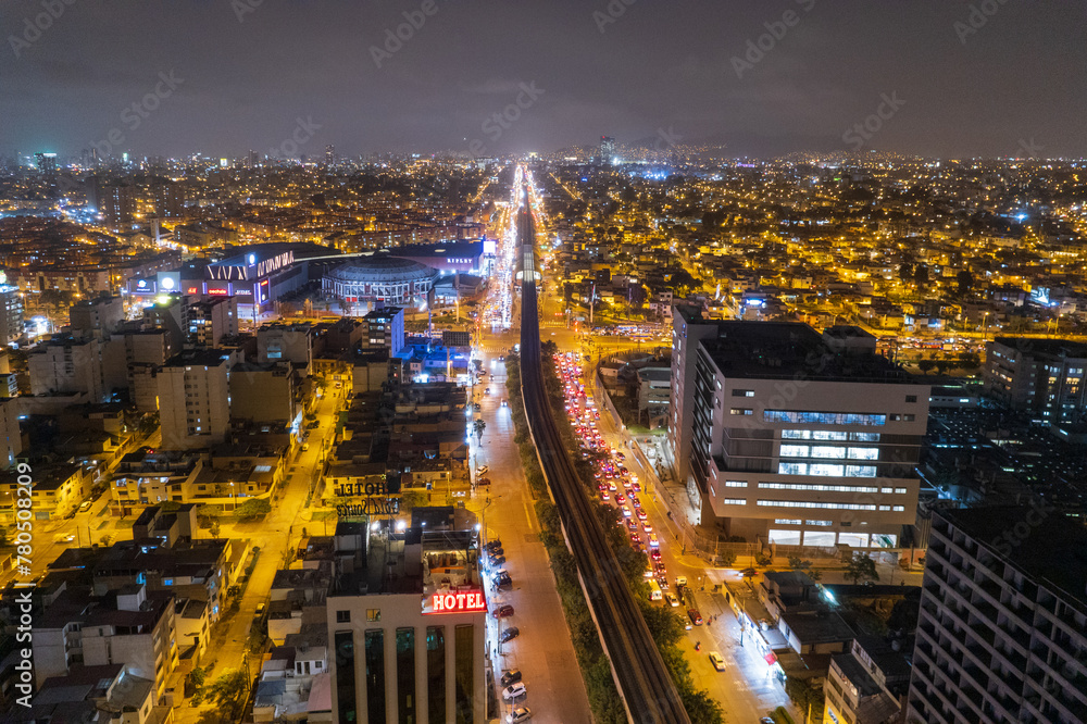 Surquillo, Peru - Set 27th 2023: Aerial view of Angamos Avenue, showing ...