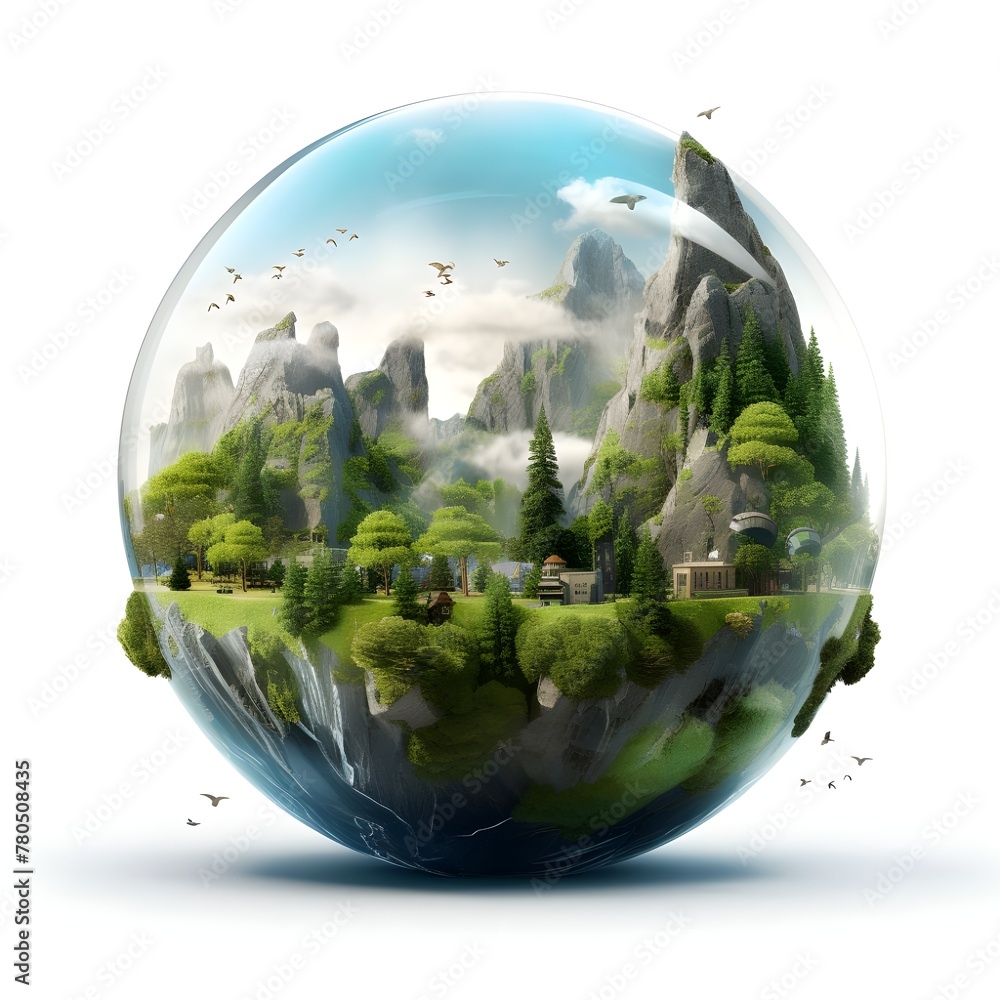 Innovative Futuristic 3D Globe Representing Save Nature and Sustainable Future and Resource ...