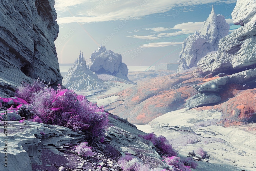alien landscape With otherworldly rock formations and strange plant ...