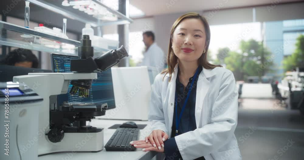 Portrait of a Japanese Female Scientist Posing for Camera, Smiling ...