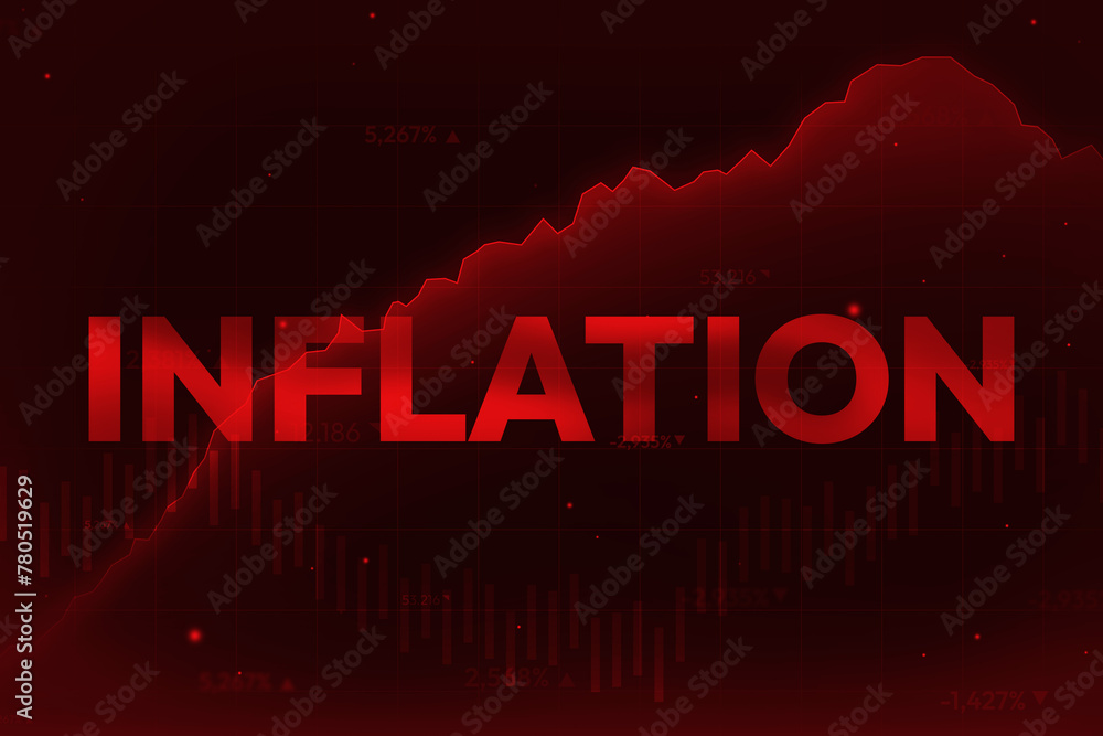Red inflation background with graph line going up and typography in the ...