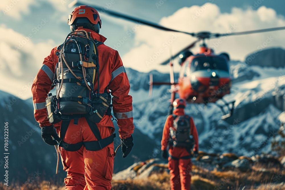 Foto de Two medical responders equipped with safety gear and climbing ...