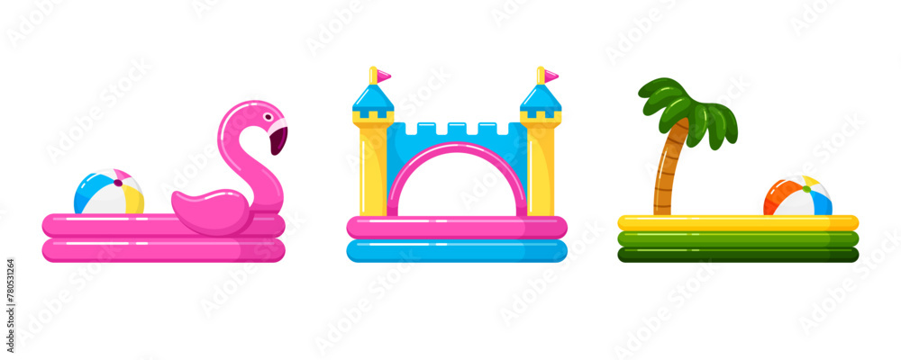 Kids inflatable pools for summer beach party or playground. Rubber ...