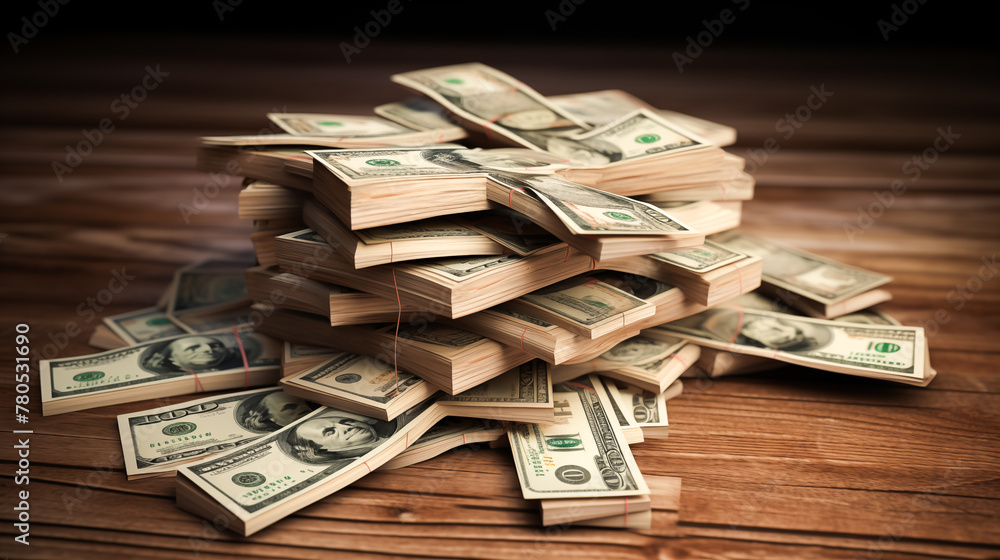Dollars. Pile from packs of money, Dollar banknotes heap, Money Pile of ...