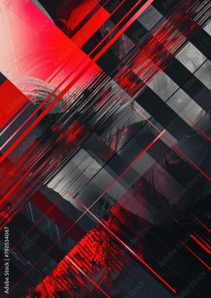 Visualize a dynamic composition with diagonal red geometry, serving as ...