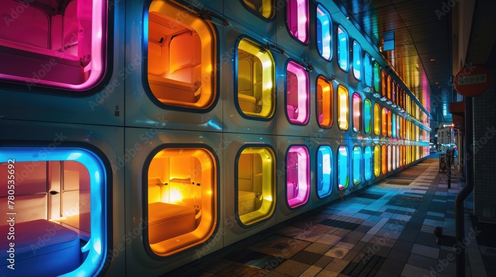 Colorful Capsule Hotel Façade. The exterior of a capsule hotel comes to ...